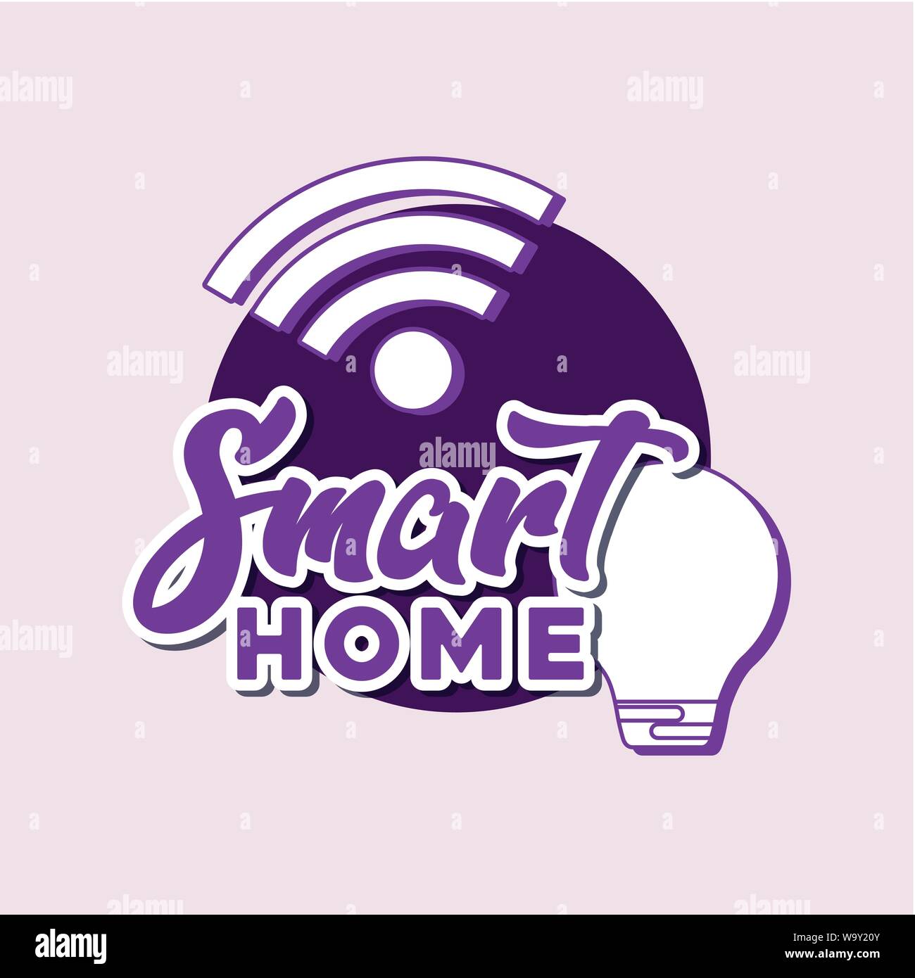 smart home design with wifi and bulb over purple background, colorful ...