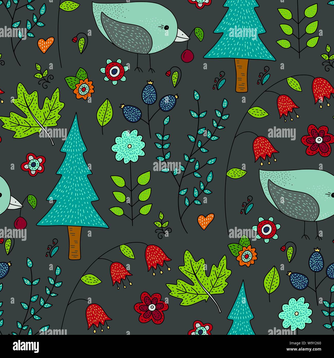 Seamless vector forest pattern with cute color illustrations - cute ...