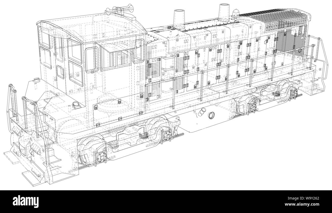 Train. Technical wire-frame. Vector rendering of 3d Stock Vector Image ...