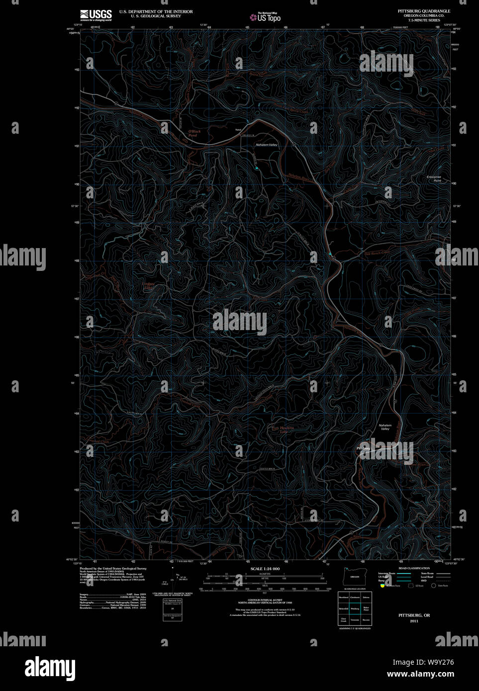 USGS Topo Map Oregon Pittsburg 20110906 TM Inverted Restoration Stock ...