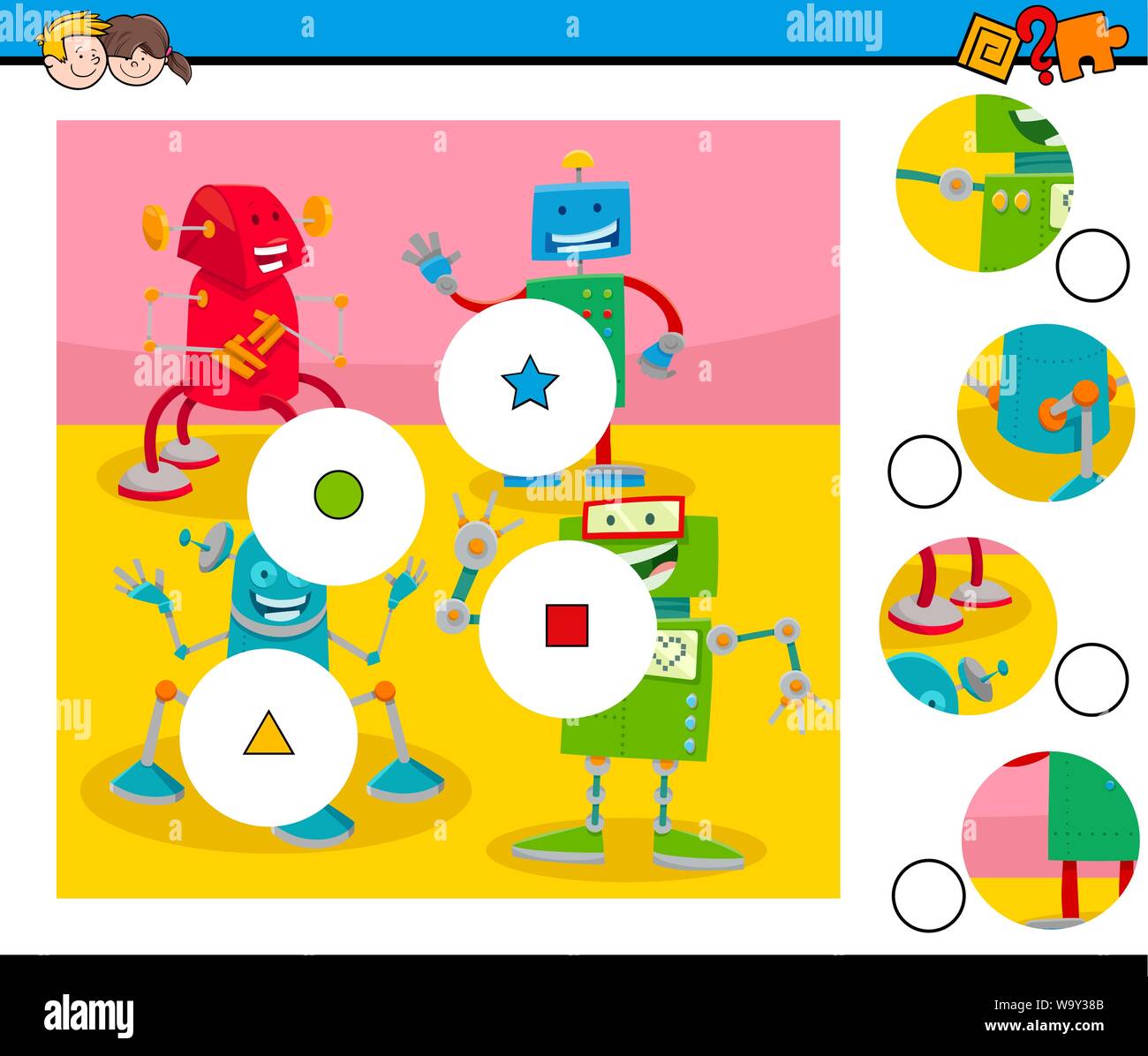 Cartoon Illustration of Educational Match the Pieces Jigsaw Puzzle Game ...