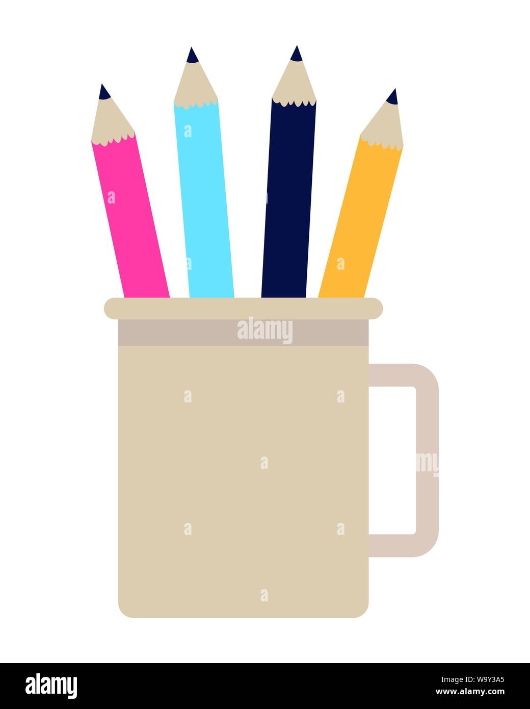 Pencils in cups office cartoon isolated Stock Vector Image & Art - Alamy