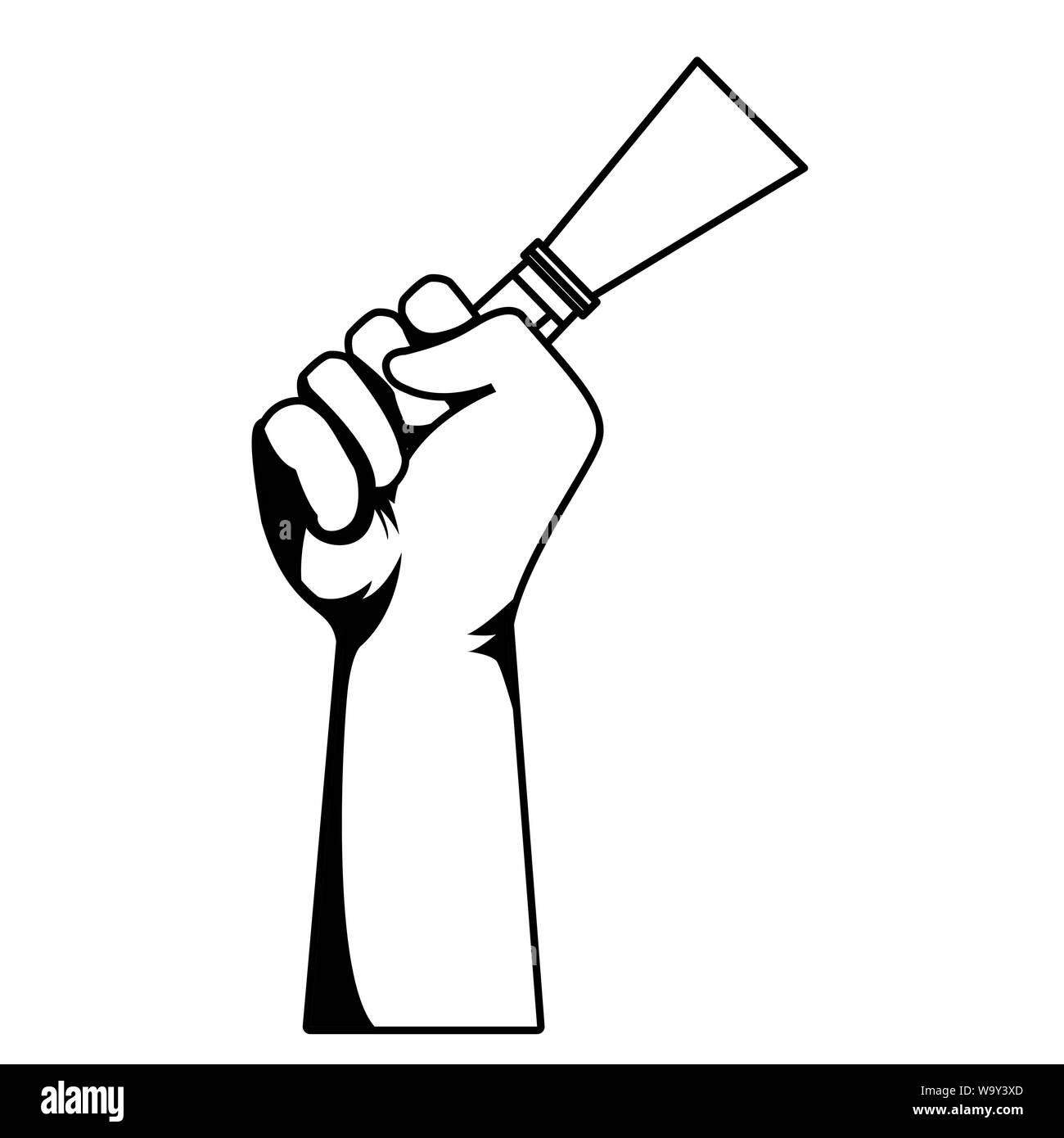 Construction worker hand holding tool in black and white Stock Vector ...
