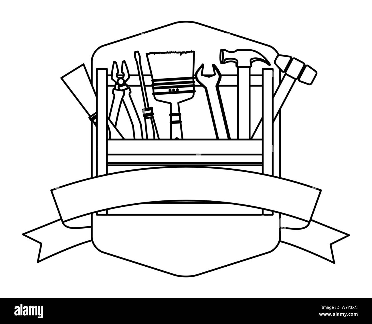 Construction tools and equipment cartoons in black and white Stock ...