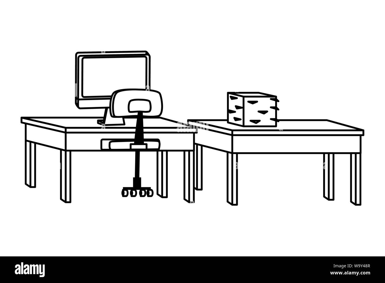 Office and workplace elements cartoons in black and white Stock Vector ...