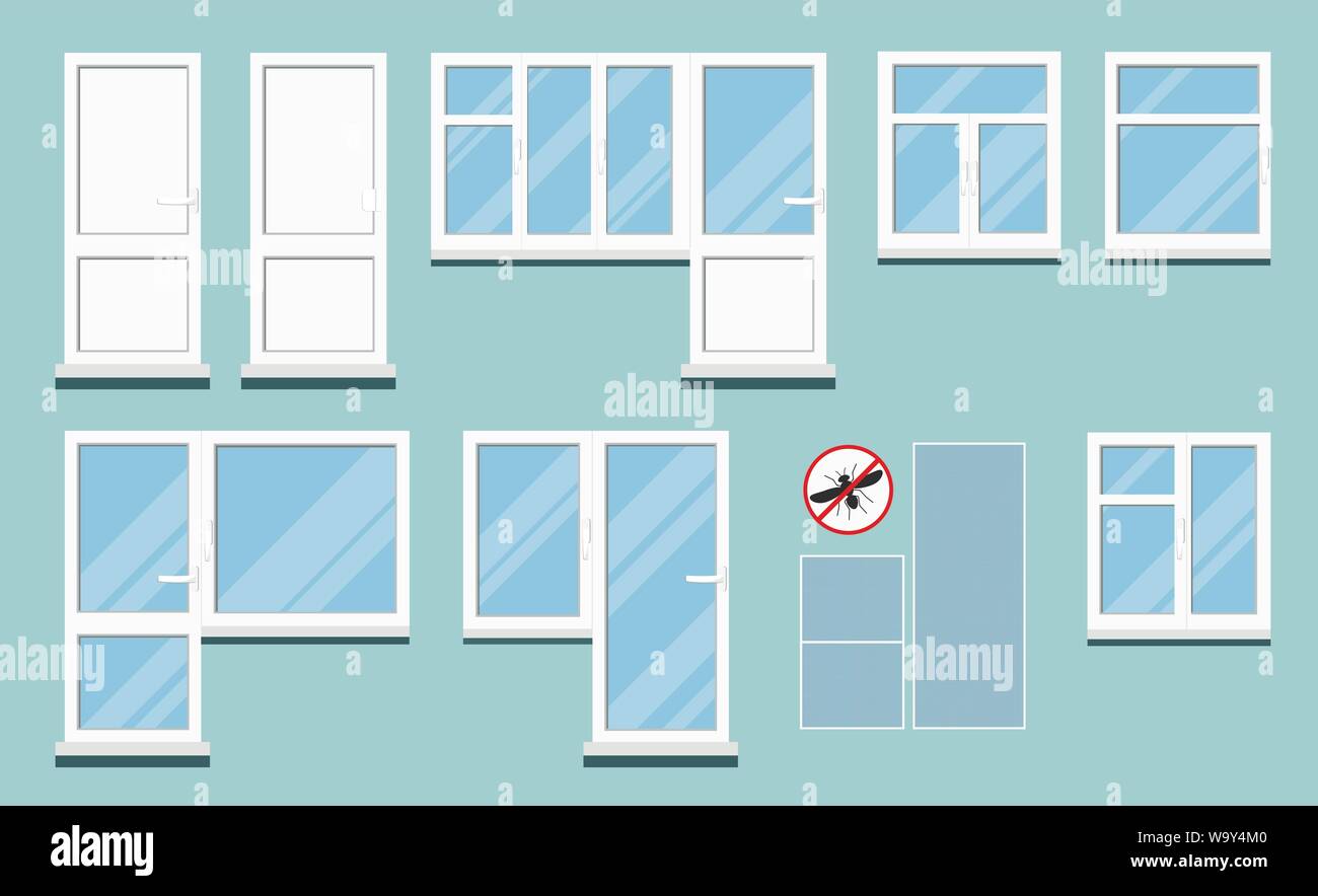 Set of isolated white plastic pvc room windows with handle Stock Vector ...