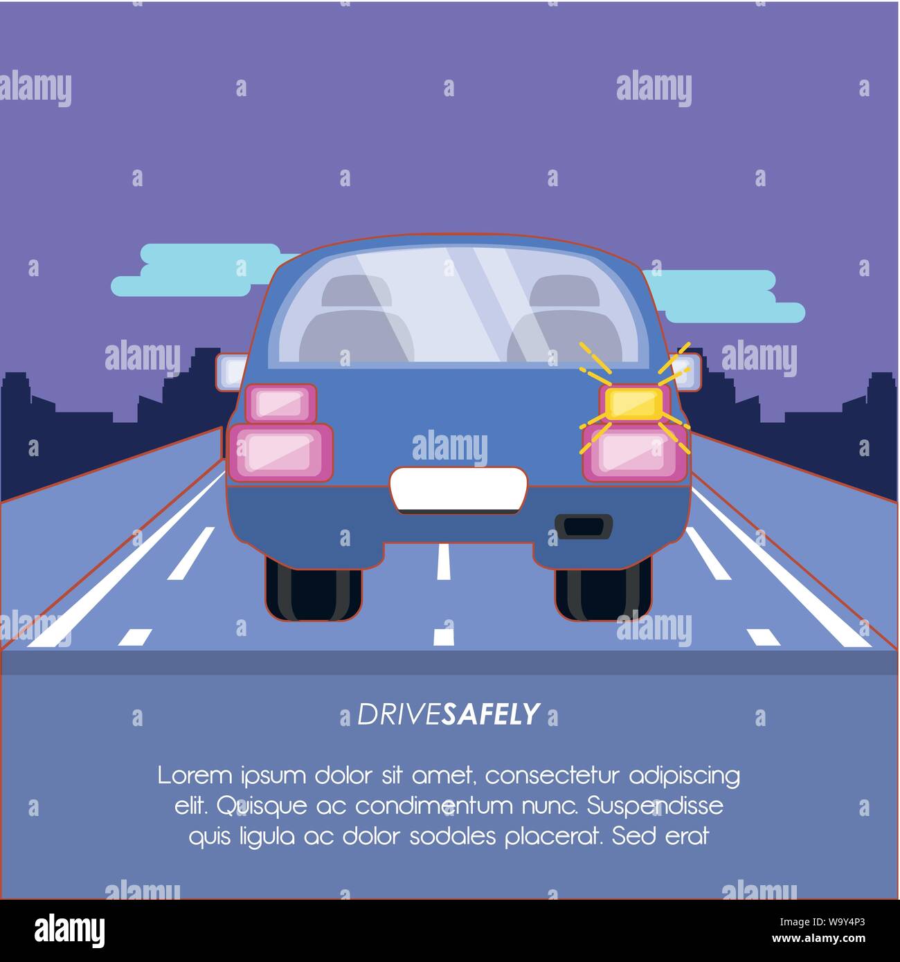 infographic design of drive safely concept with car icon over purple ...