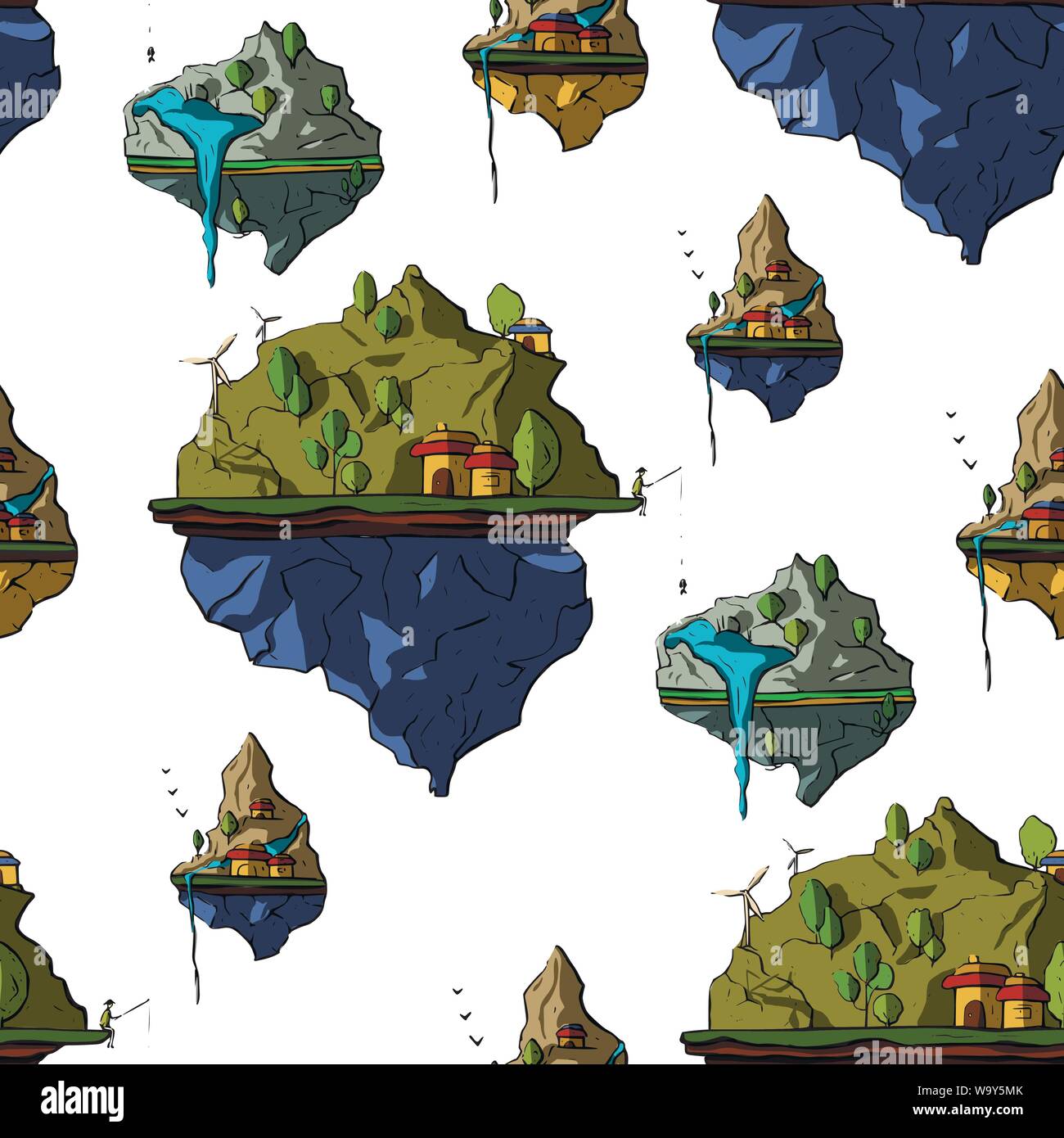 Fantasy landscape floating island tree Stock Vector Images - Alamy