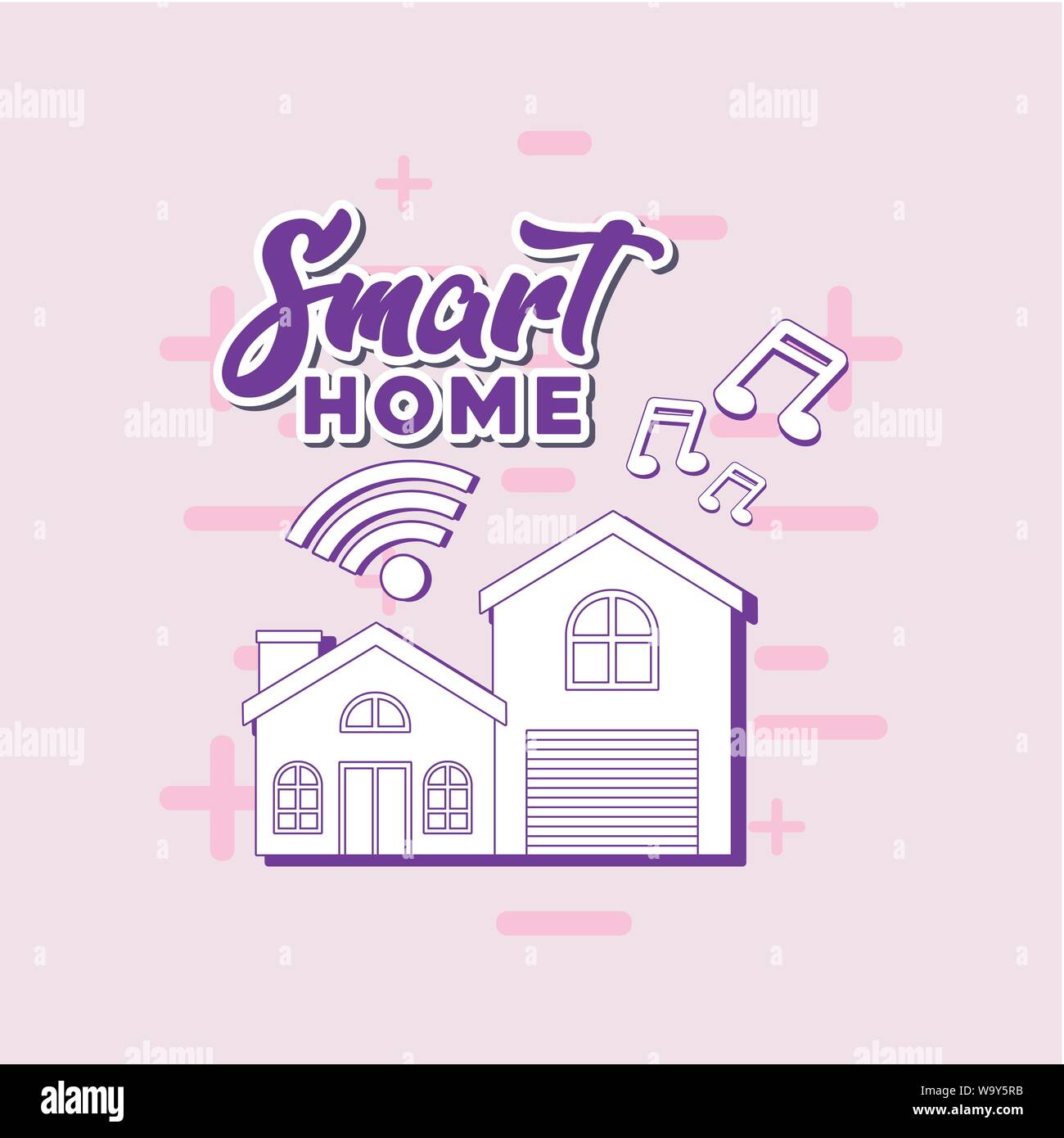 smart home design with house and over pink background, colorful line ...