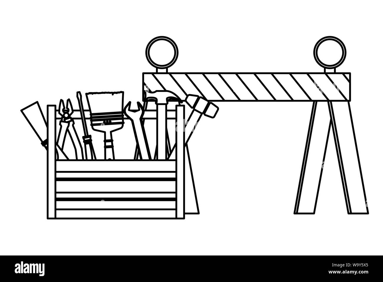 Construction tools and equipment cartoons in black and white Stock ...