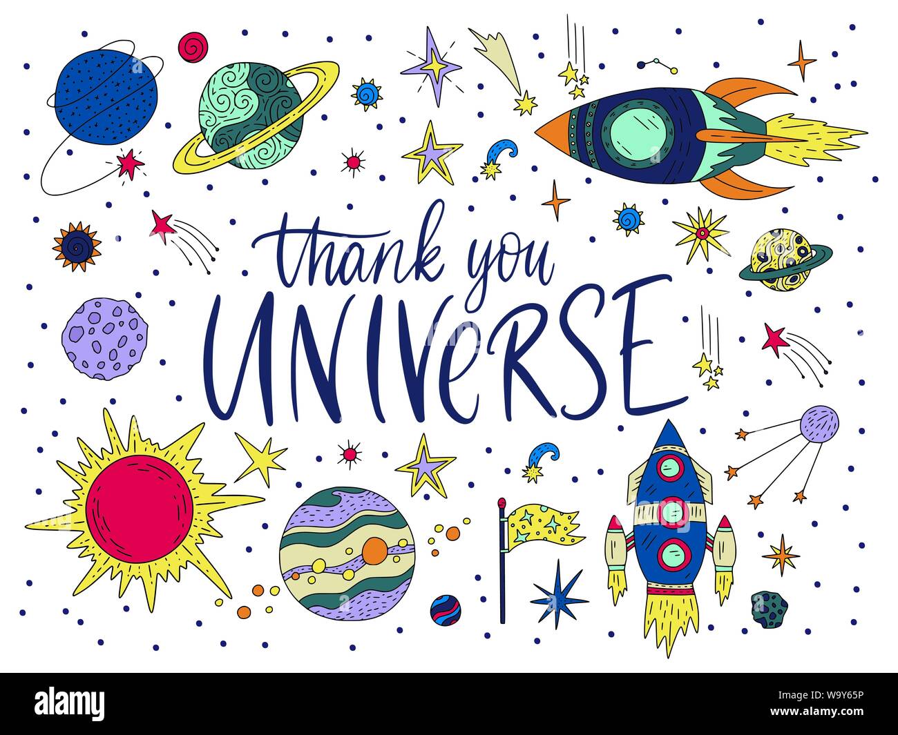 Thank you Universe. Handdrawn vector lettering quote with galaxy ...