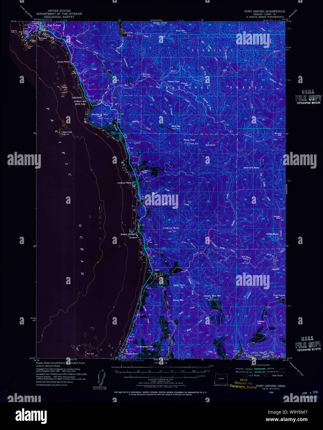 USGS Topo Map Oregon Port Orford 282791 1954 62500 Inverted Restoration ...