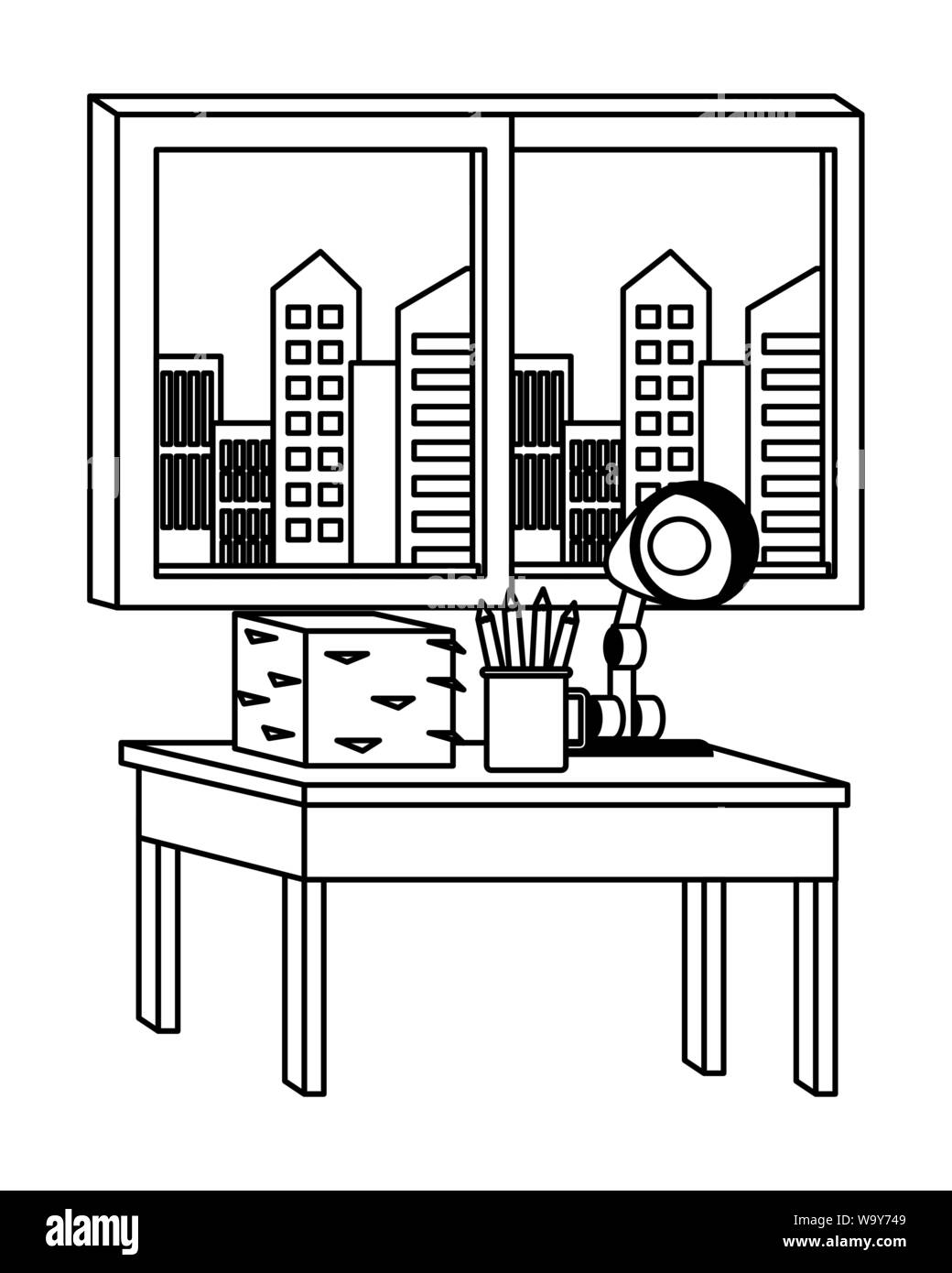 Office and workplace elements cartoons in black and white Stock Vector ...
