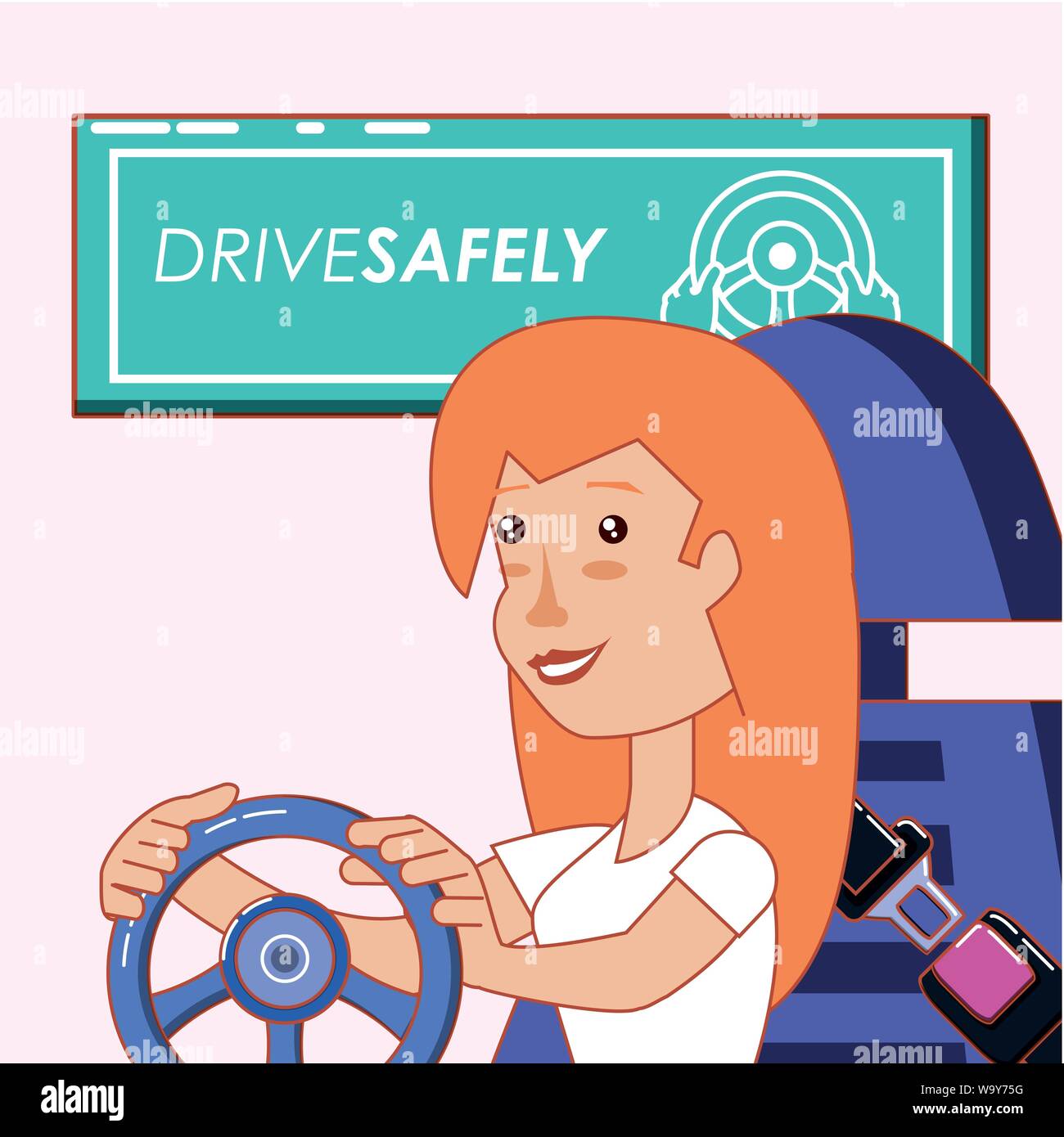 drive safely design with woman driving with the hands on steering wheel ...