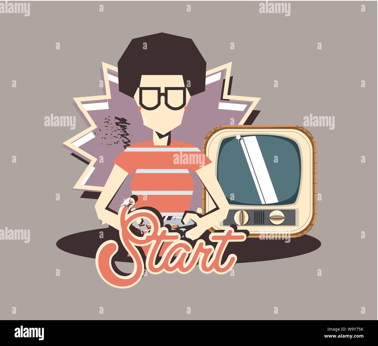 retro videogames design with avatar man and retro television over brown ...