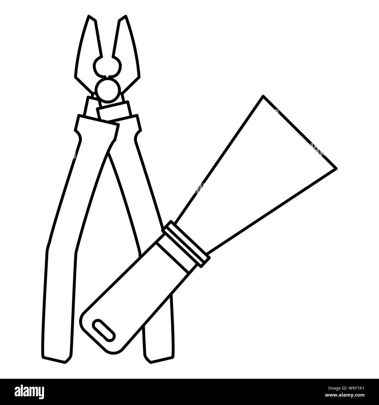 Construction tools crossed cartoon symbol in black and white Stock ...