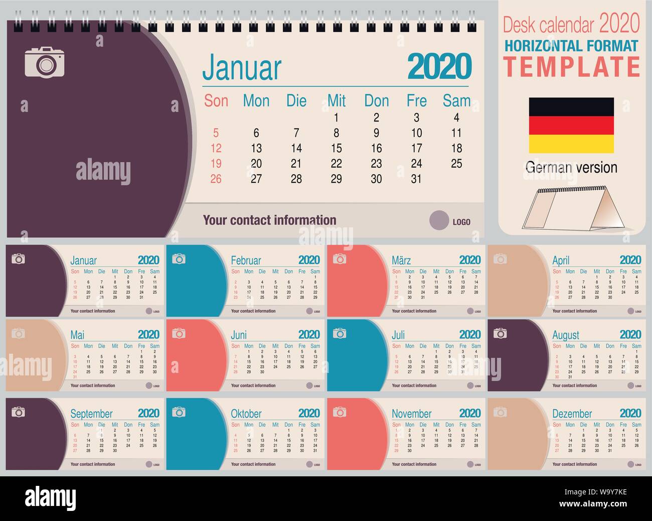 Useful desk triangle calendar 2020 template, with space to place a ...