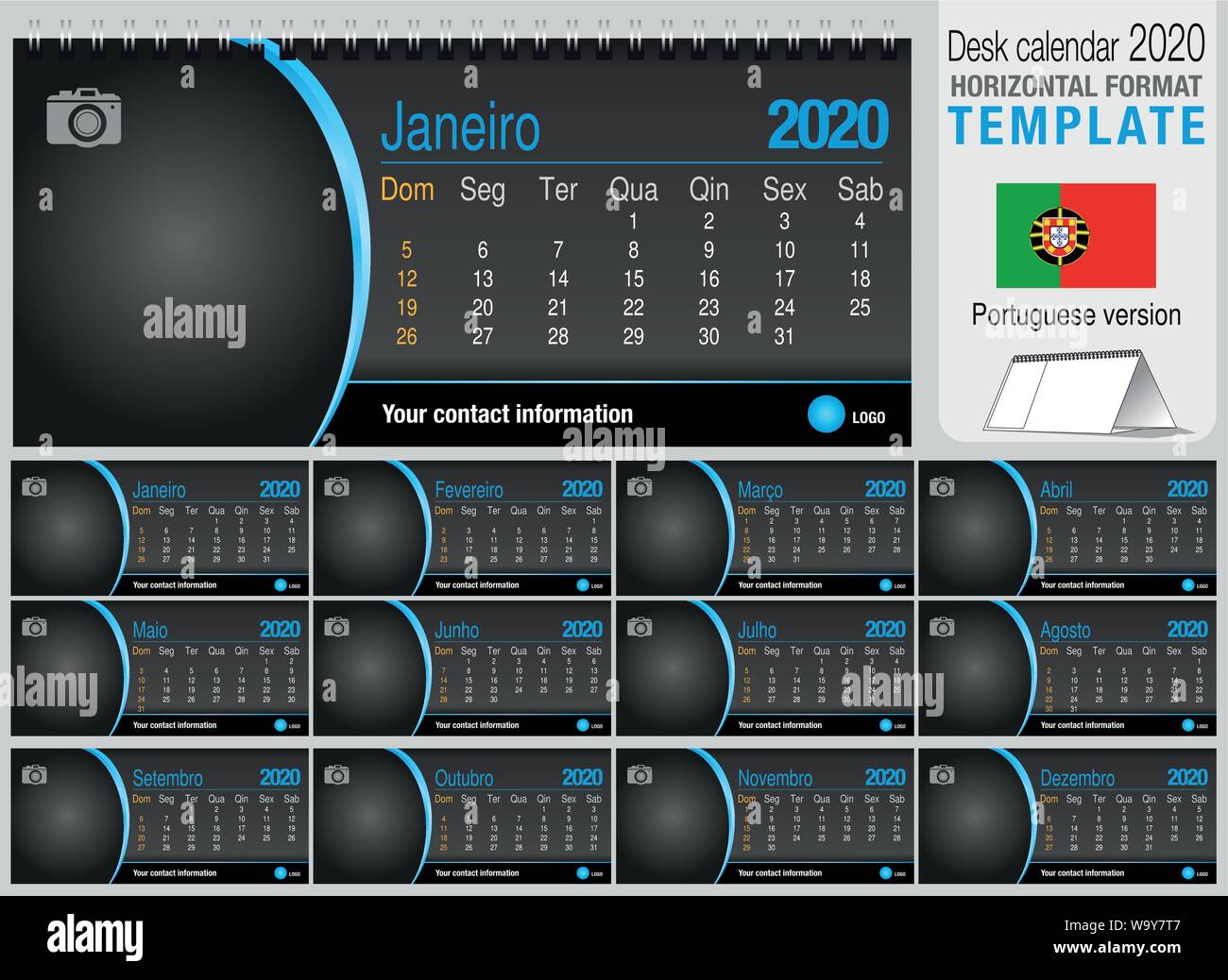 Useful desk triangle calendar 2020 template on black background, with ...