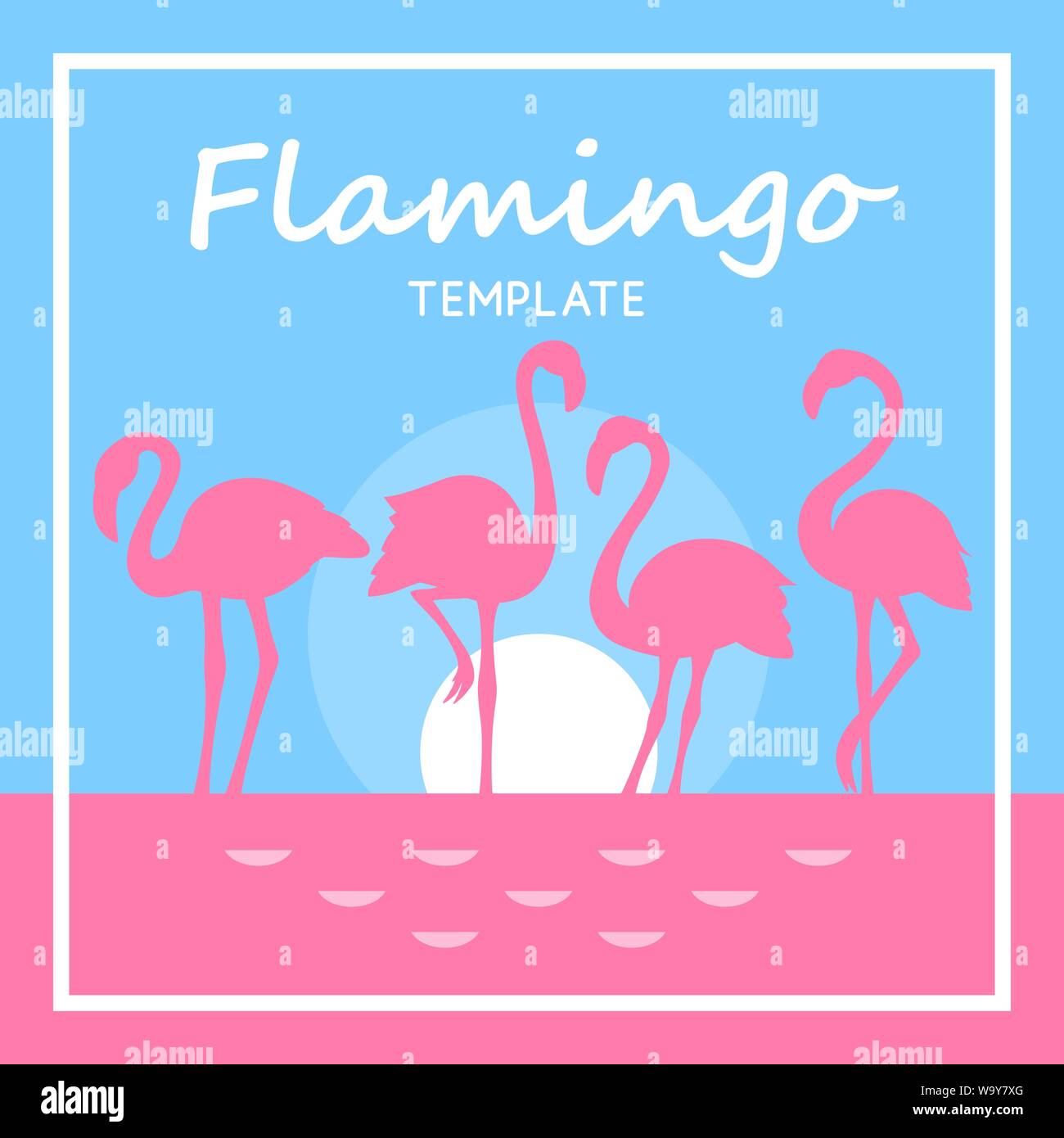 Summer card concept with Colorful Cartoon Pink Flamingo Birds template ...