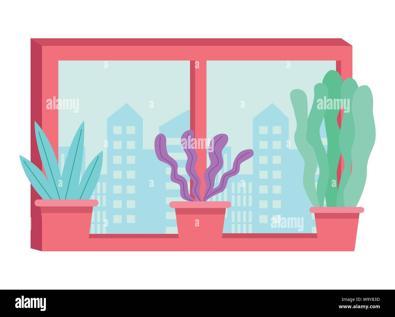Windows with plant pots cartoon Stock Vector Image & Art - Alamy