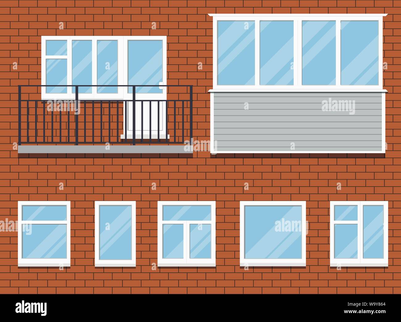 Set of closed plastic pvc windows and a balcony vector illustration ...