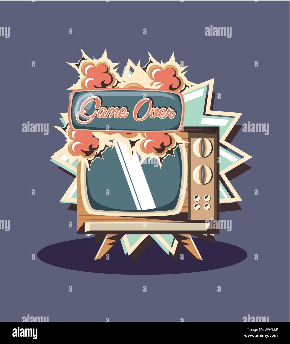 game over design with retro television icon over purple background ...