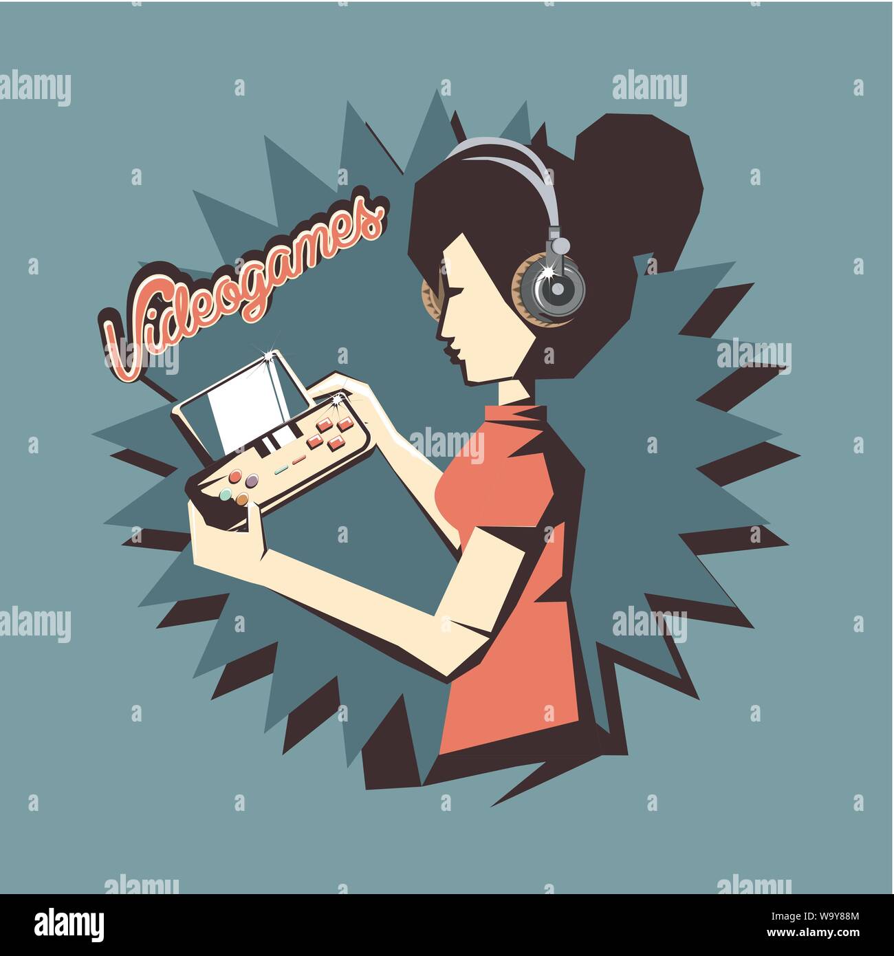 retro videogames design with avatar woman with headphones and playing ...