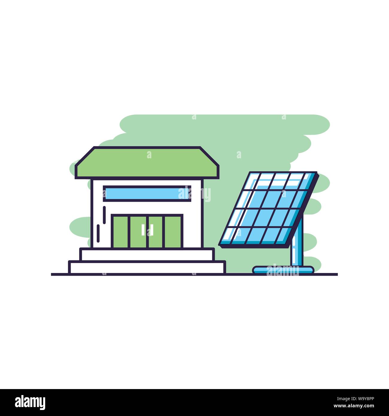 house facade with solar panel energy vector illustration design Stock ...