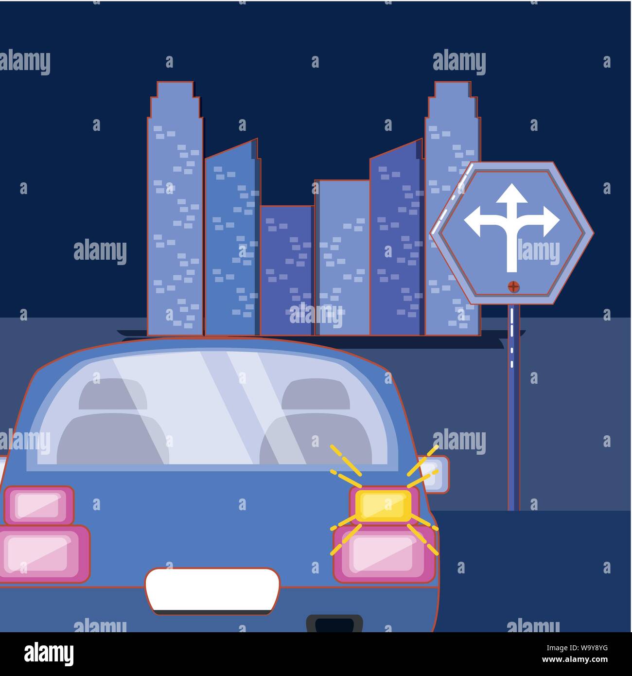 drive safety car with turn signal vector illustration Stock Vector ...