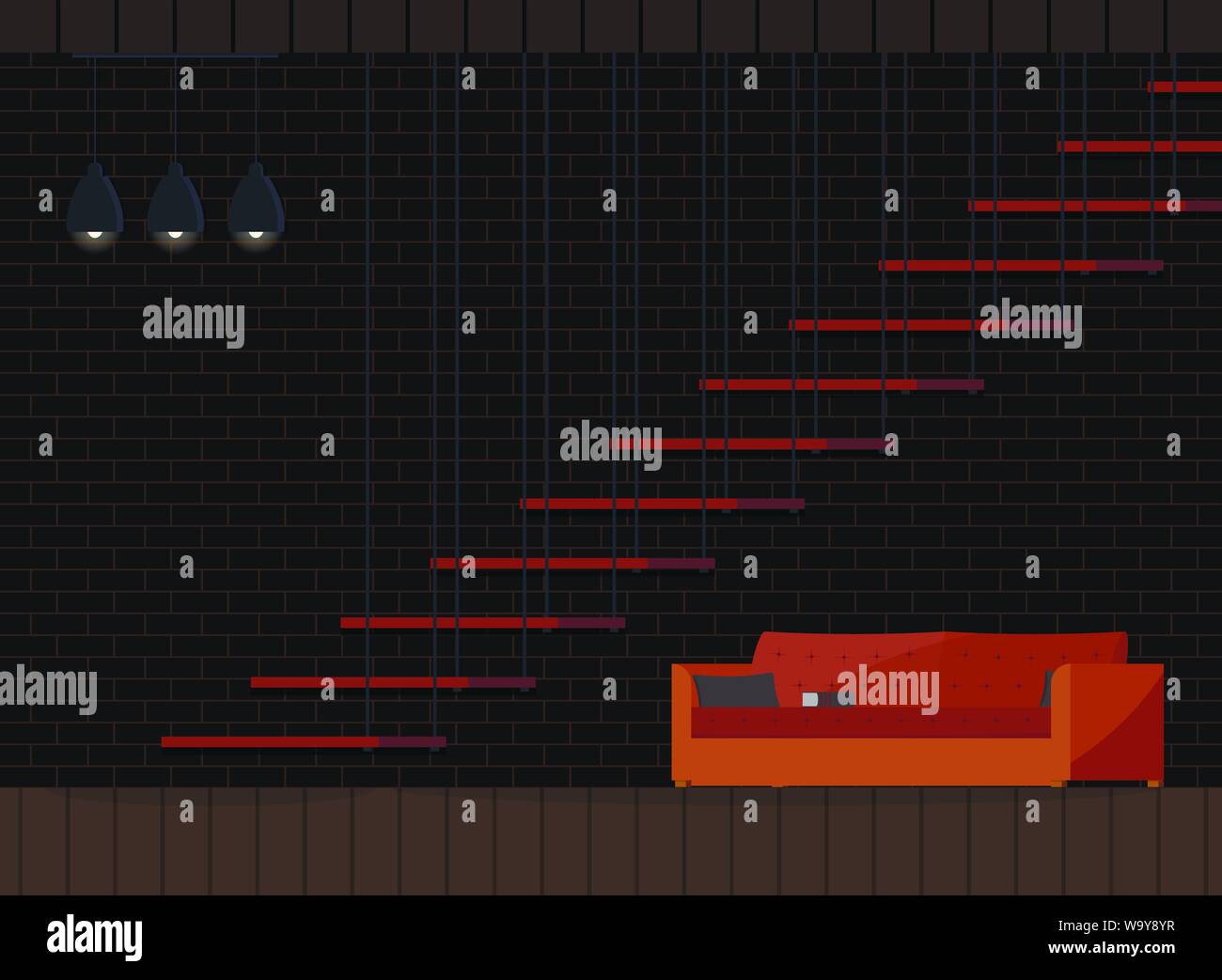 Industrial loft dark interior backdrop design modern living room Stock ...