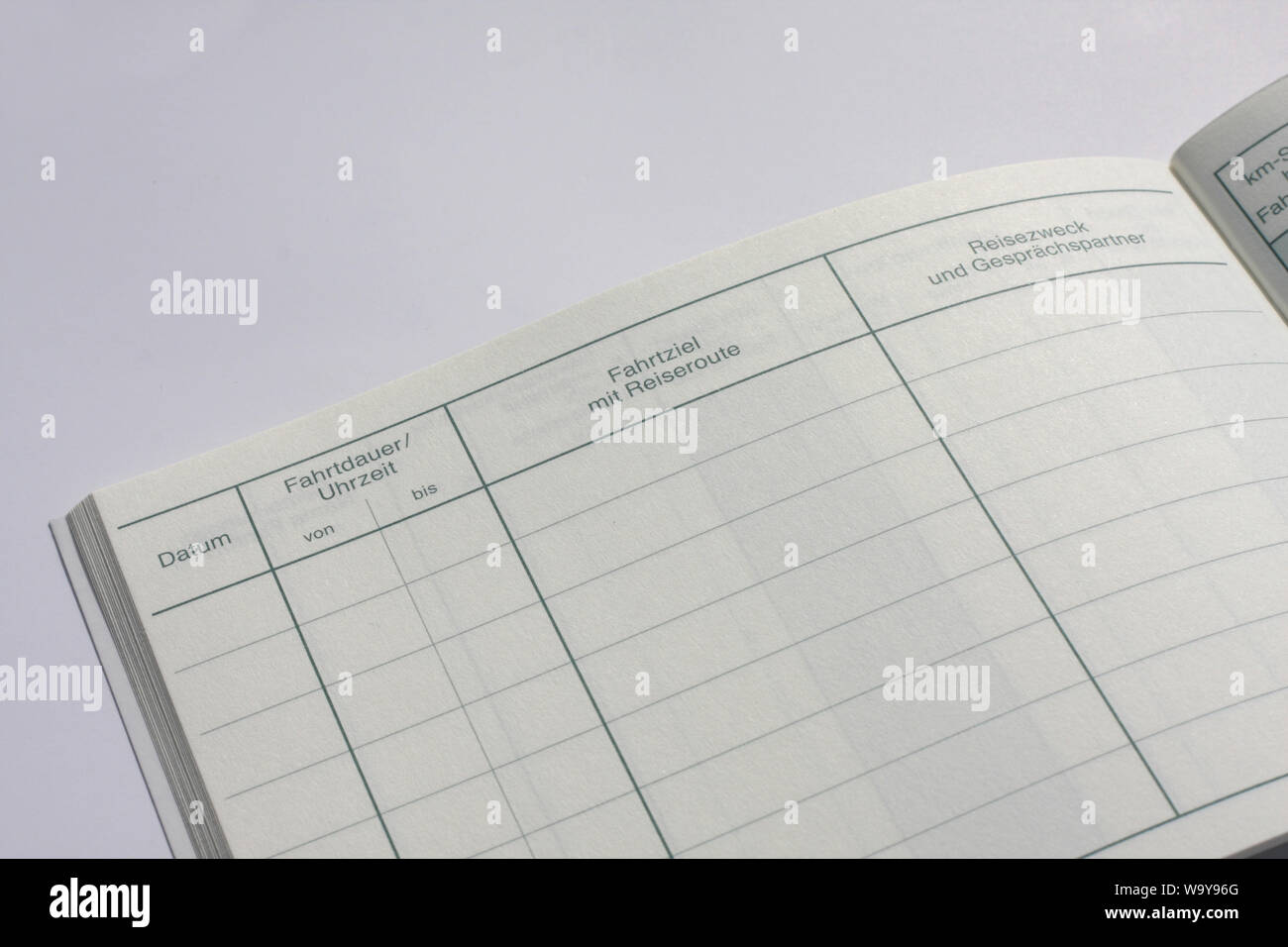 an empty logbook with the words "destination, departure, date, journey ...