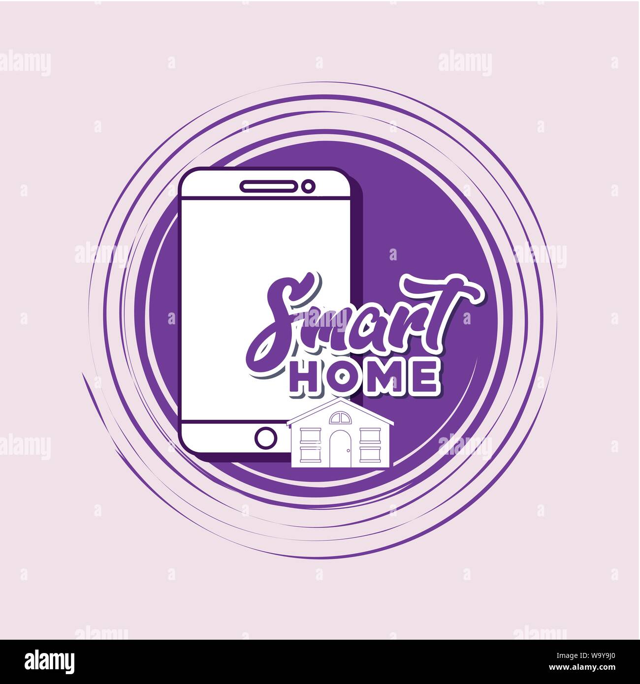 smart home design with house and smartphone over purple background ...