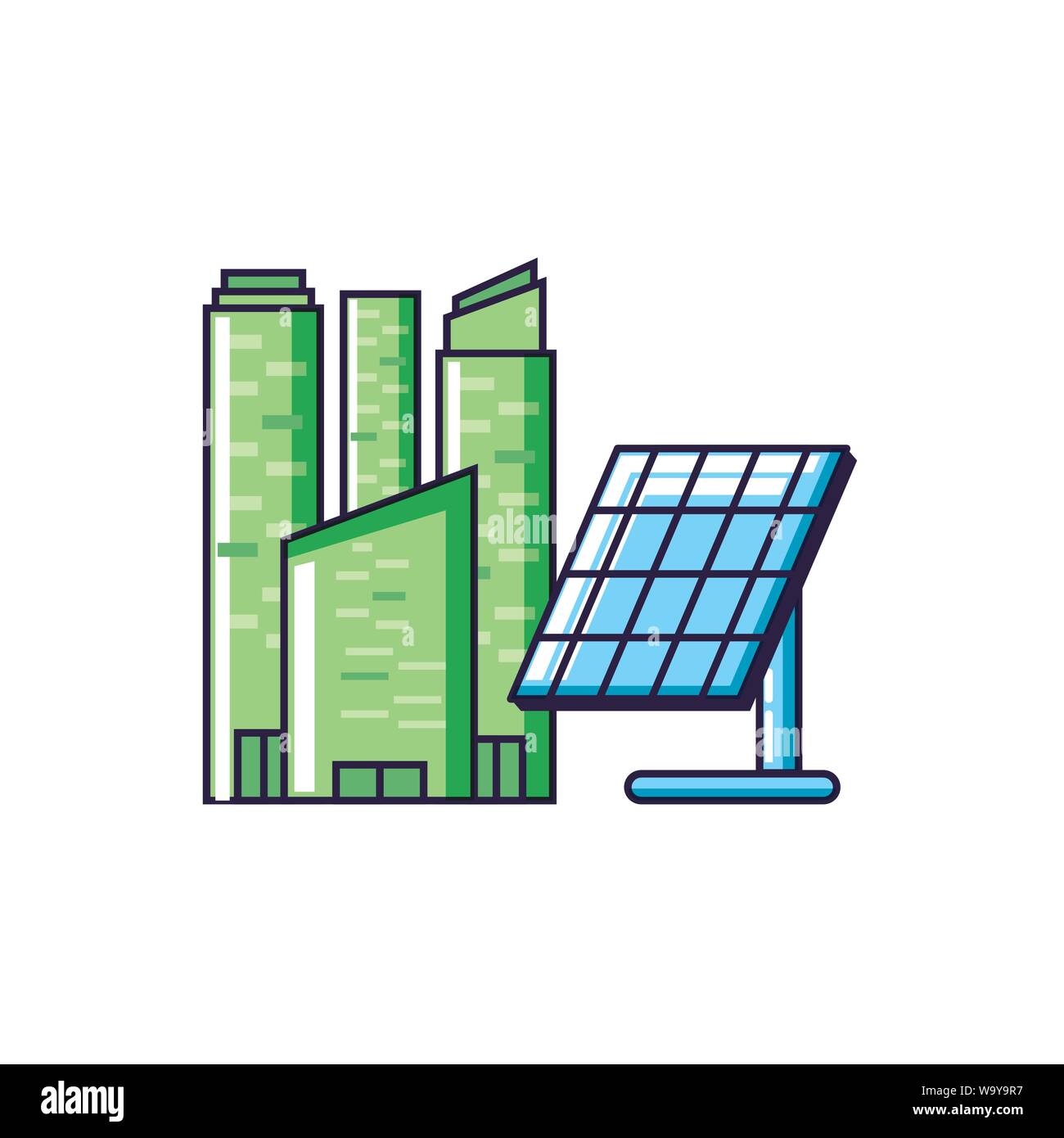 solar panel energy with buildings facade vector illustration design ...