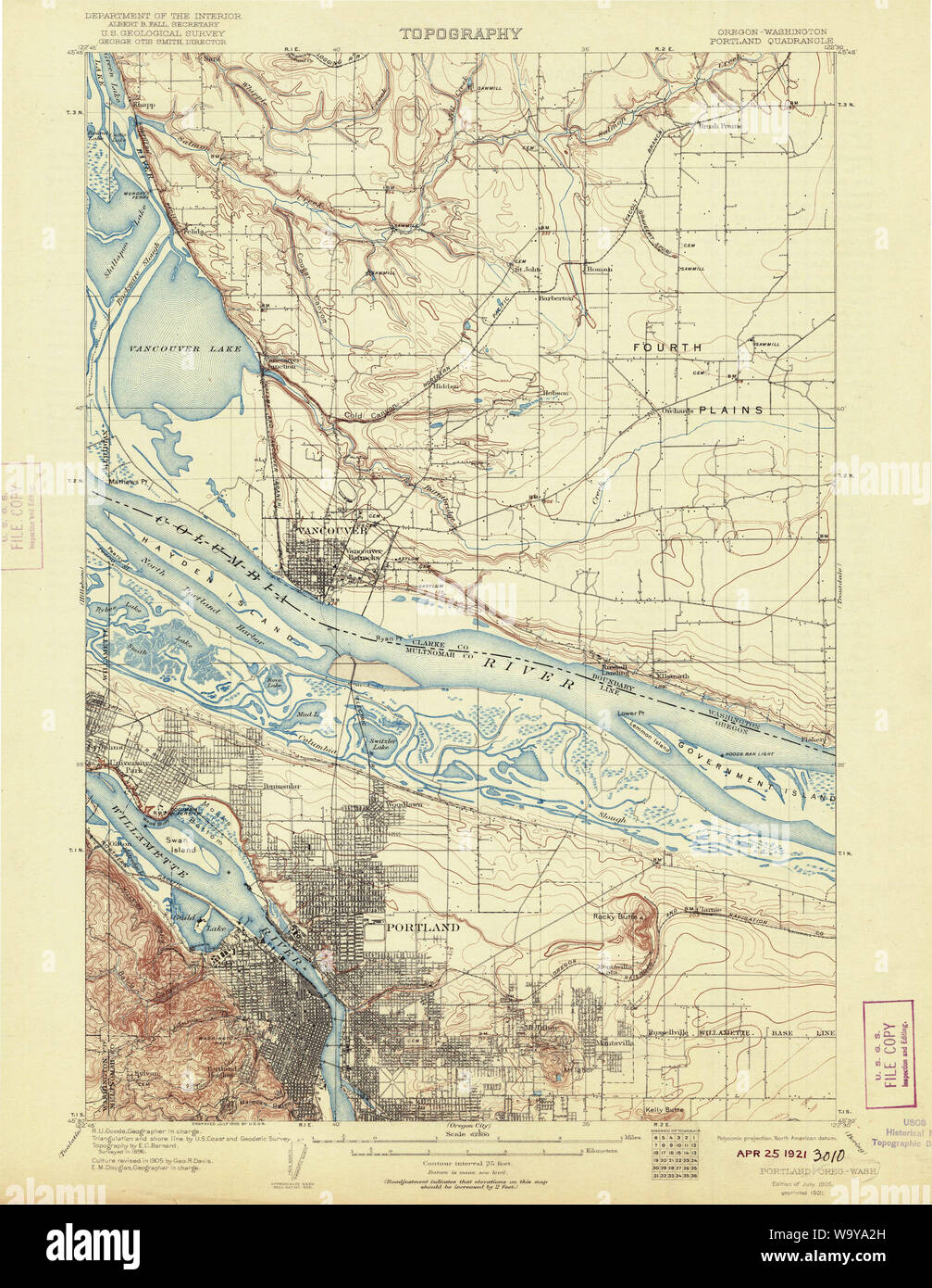USGS Topo Map Oregon Portland 282797 1905 62500 Restoration Stock Photo ...