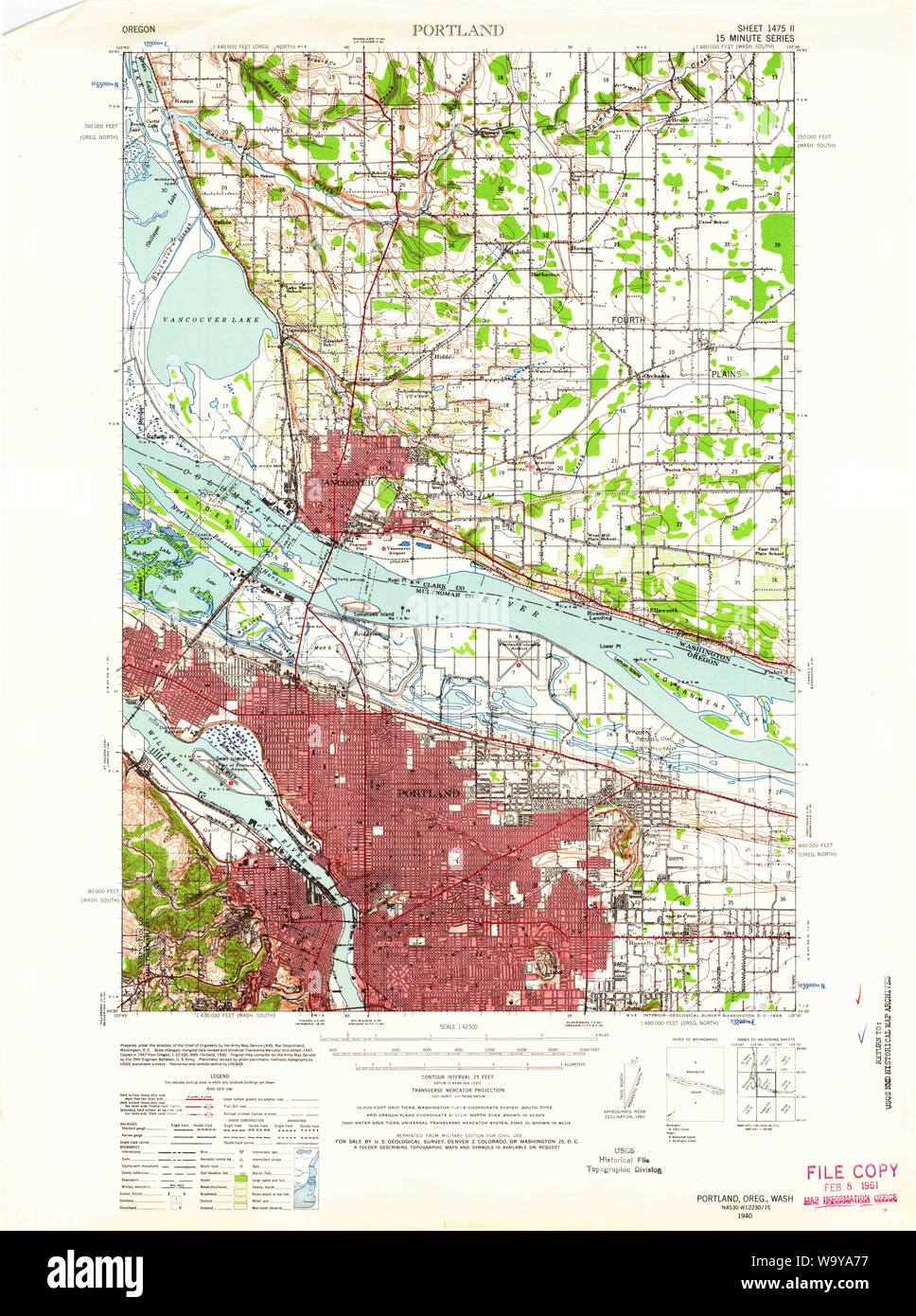 USGS Topo Map Oregon Portland 282800 1940 62500 Restoration Stock Photo ...