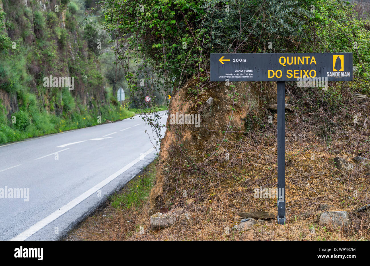 Signboard on the Wine road in Douro river valley, Portugal Stock Photo ...