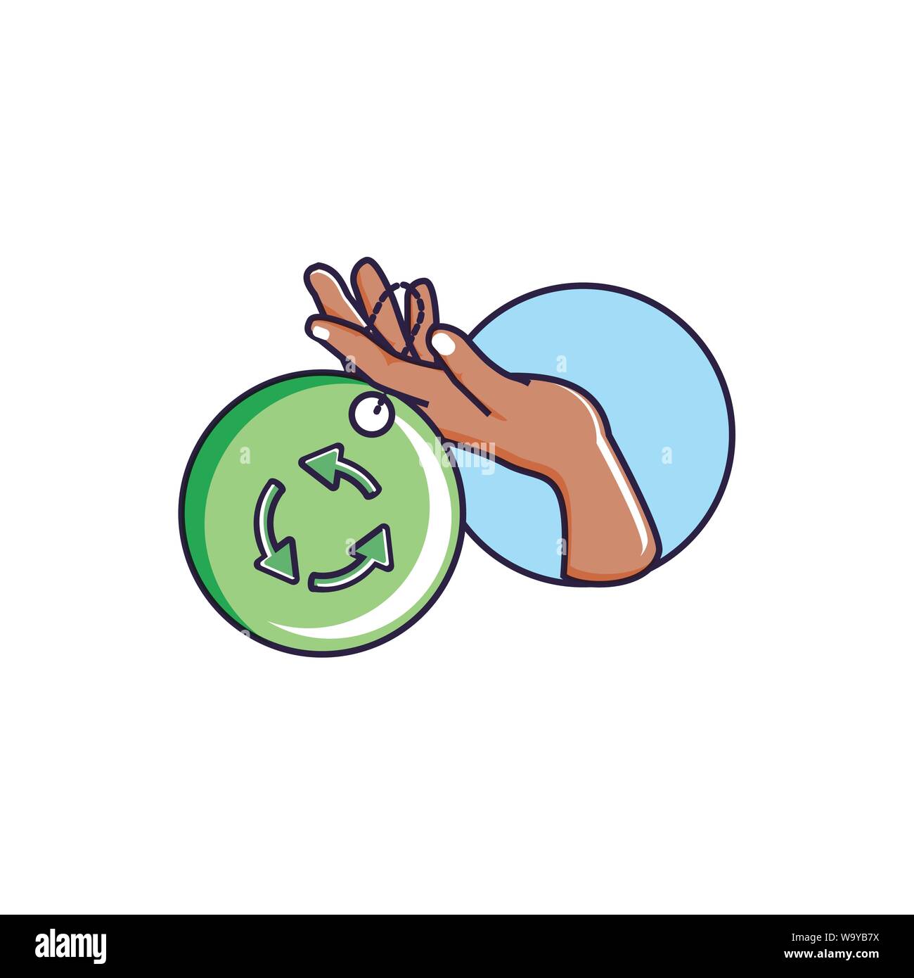 hand and tag commercial with recycling arrows vector illustration ...