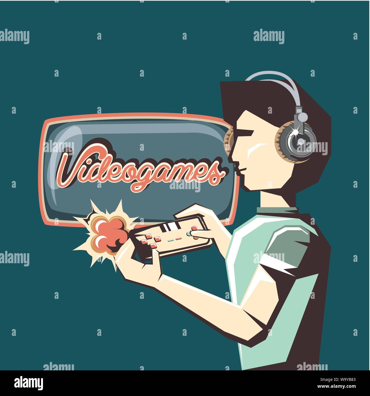 retro videogames design with avatar man with headphones and gamepad ...