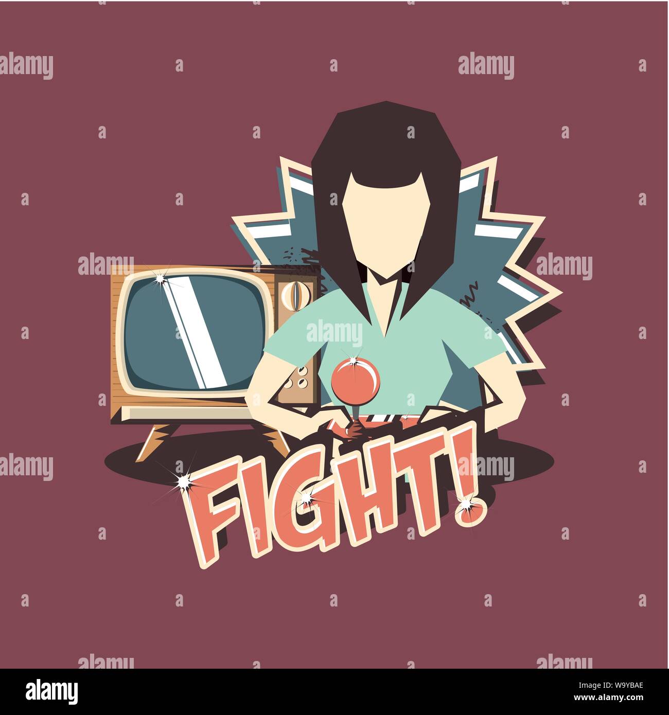 retro videogames design with avatar woman playing videogames over red ...