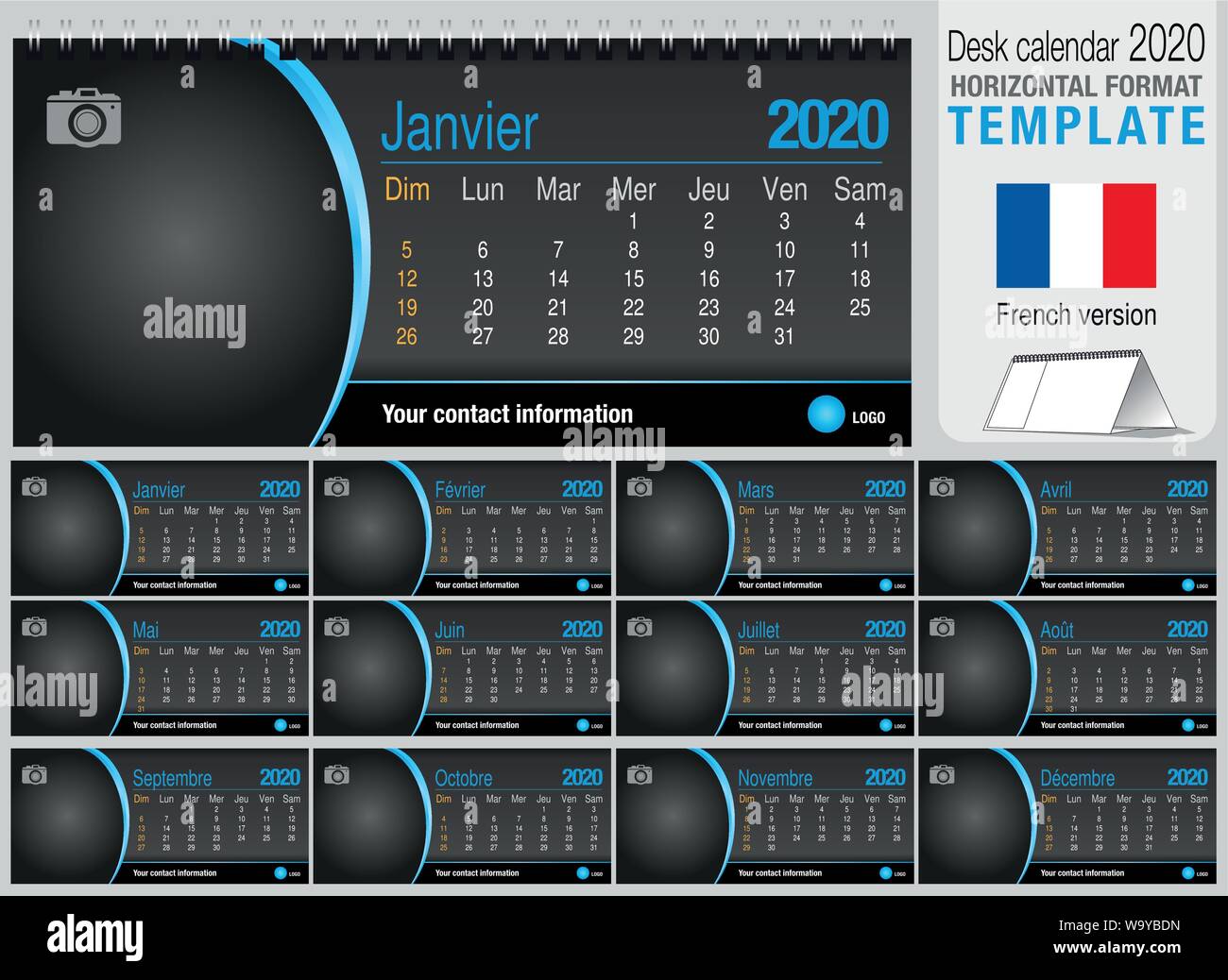 Useful desk triangle calendar 2020 template on black background, with ...