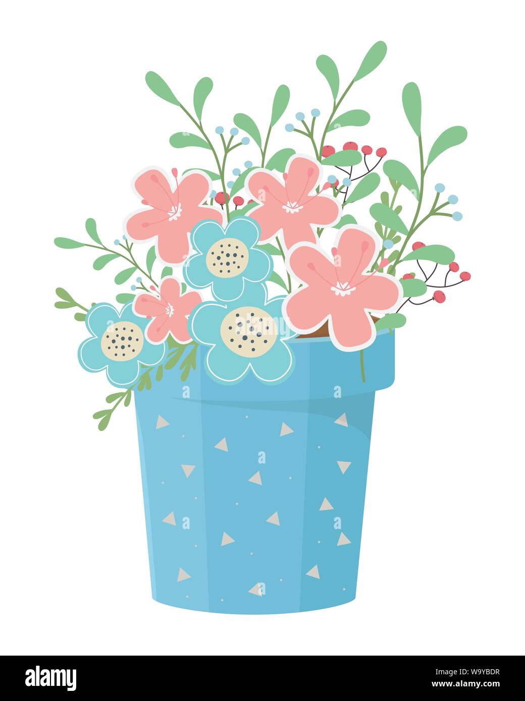 Flowers and leaves inside pot design, floral nature plant ornament ...