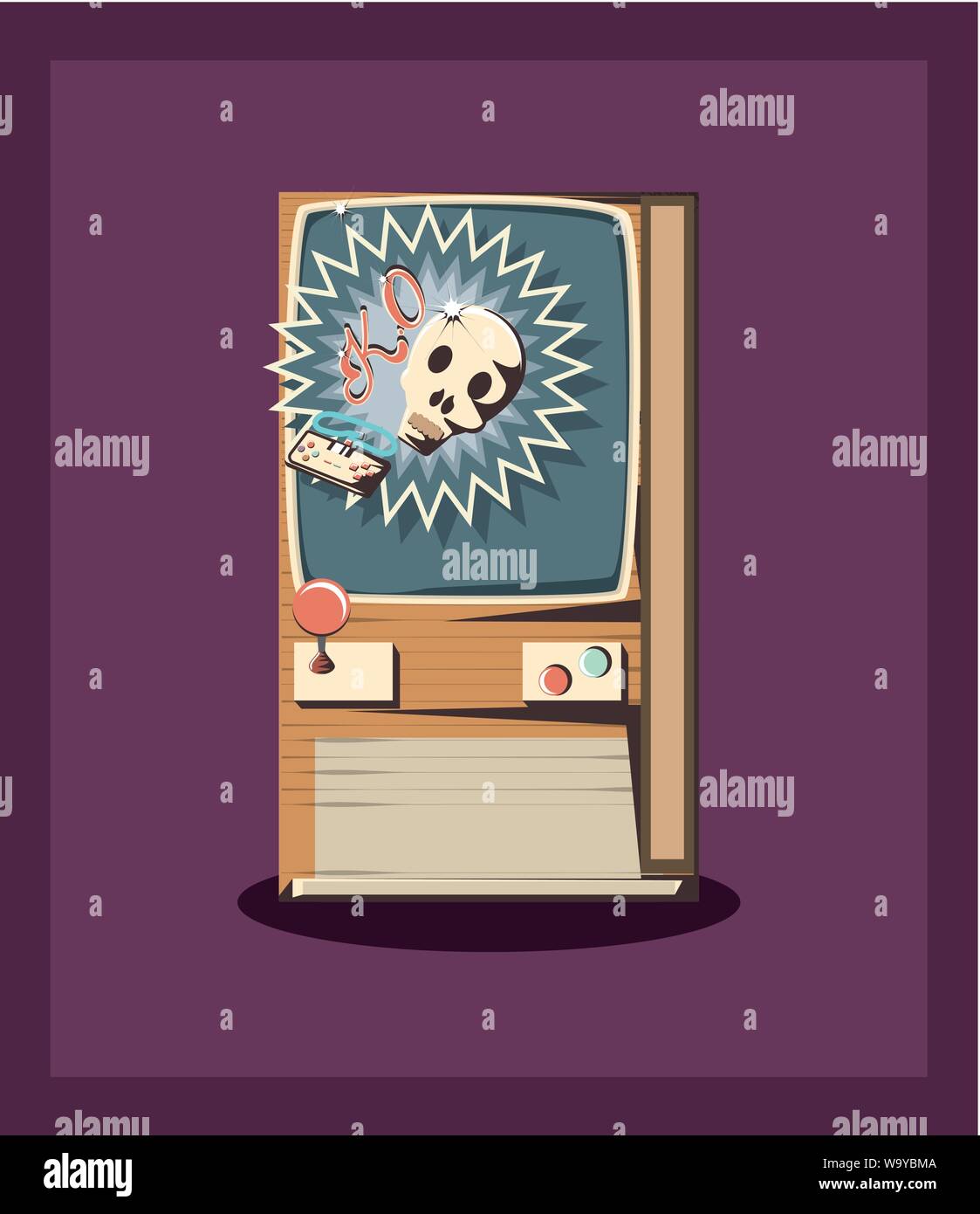 retro videogames design with arcade machine over purple background ...