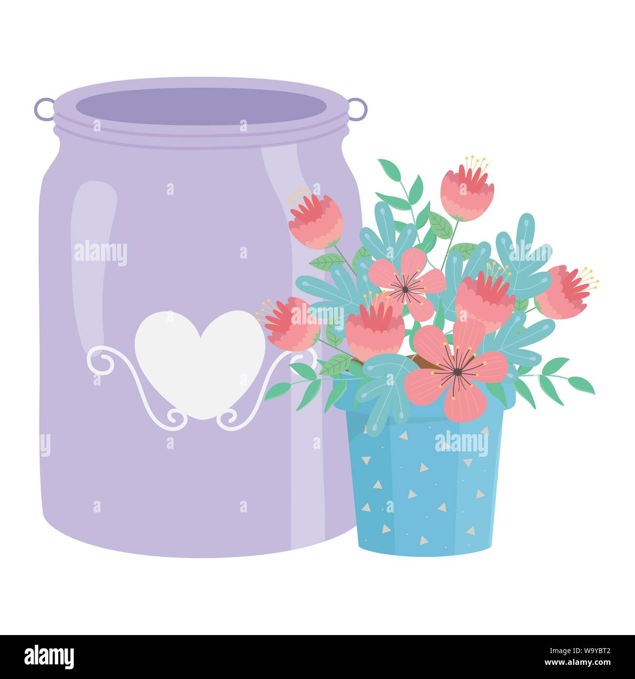 Flowers and leaves inside pot design, floral nature plant ornament ...