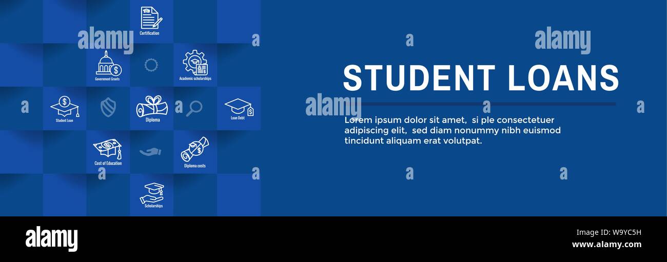 Student Loans Icon Set and Graduation Web Header Banner Stock Vector ...