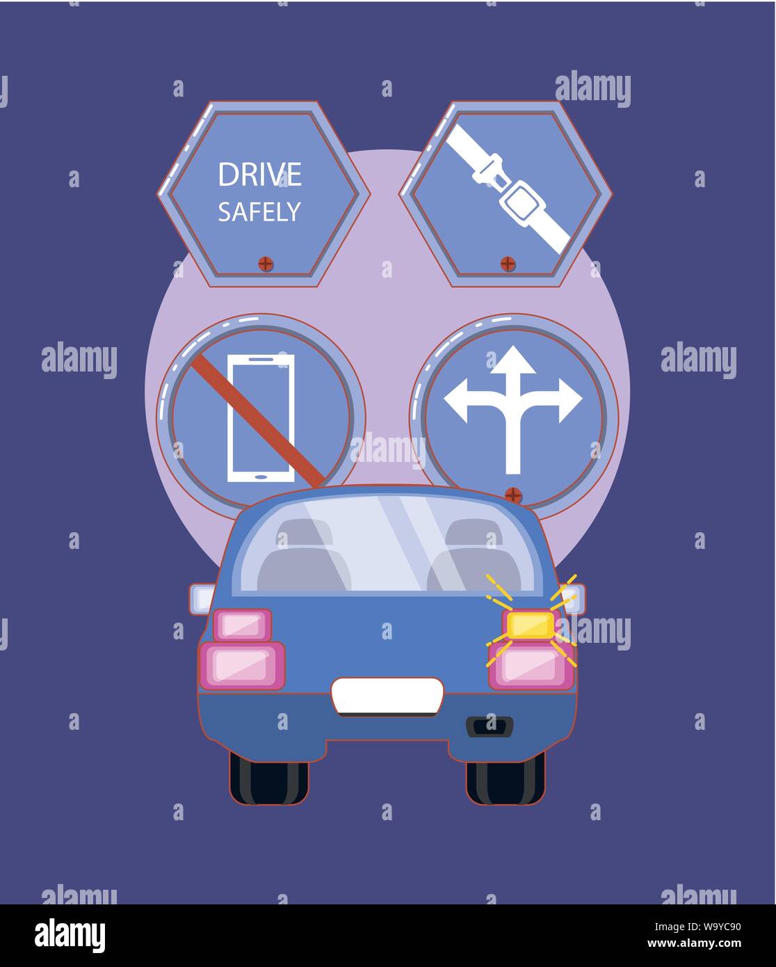 drive safely car seat belt warning sign phone vector illustration Stock ...