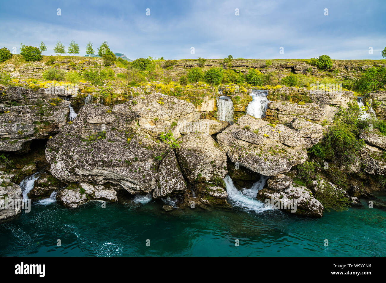 Montenegro, Many waterfalls of turquoise river cijevna at niagara falls ...