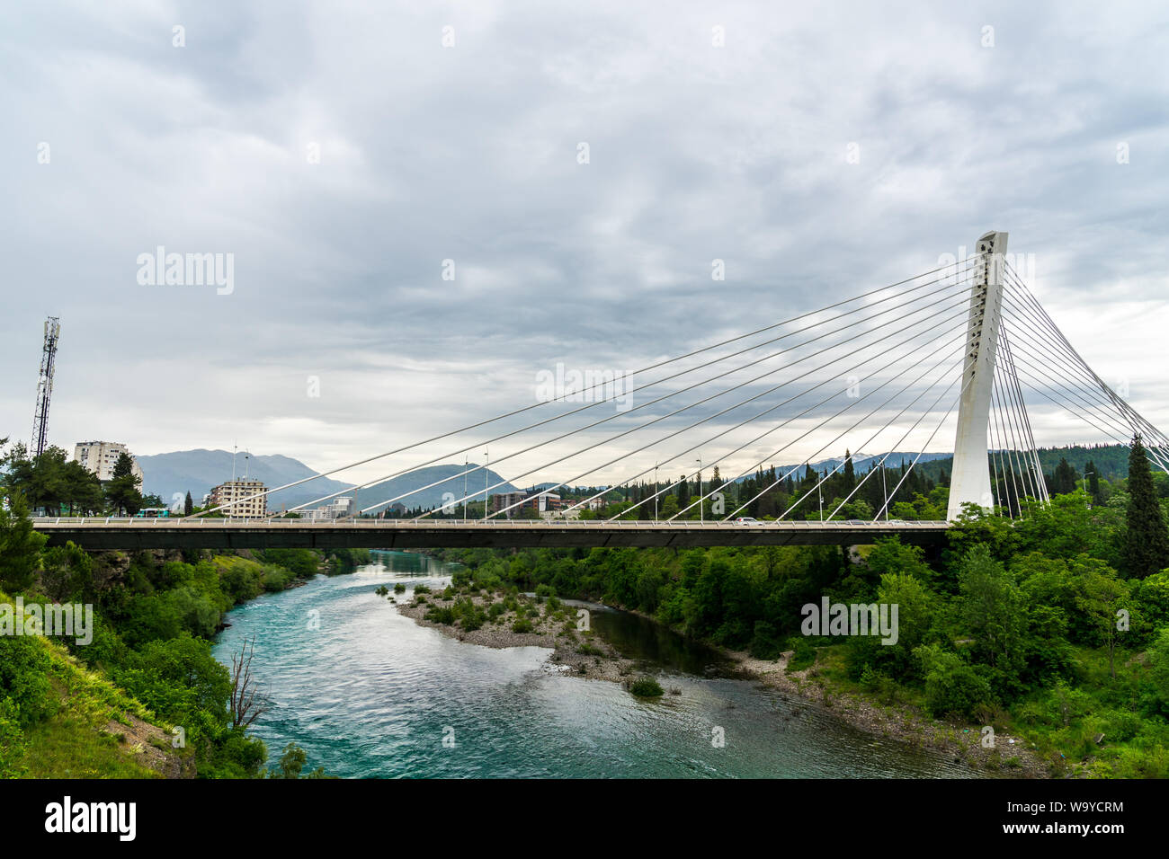 Podgorica, Montenegro, May 12, 2019, World famous millenium bridge over ...