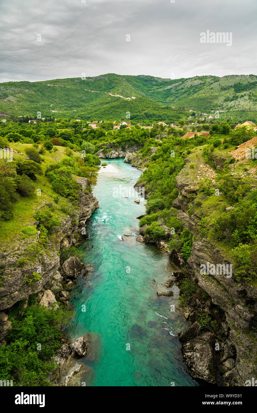 Montenegro, Crystal clear turquoise water of moraca river in green ...