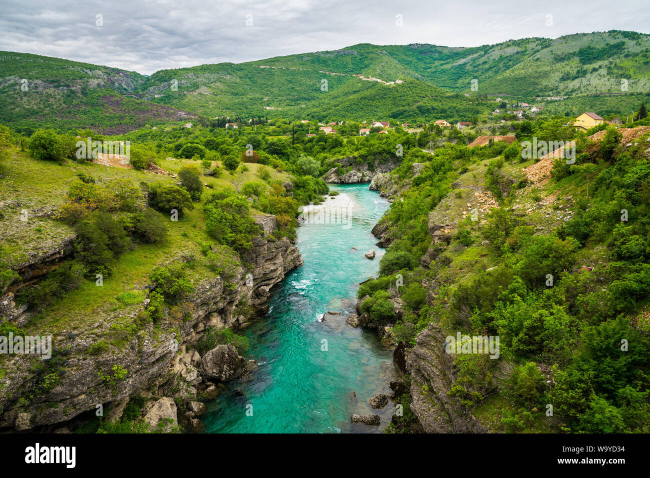 Montenegro, Clean clear turquoise water of river moraca in green moraca ...