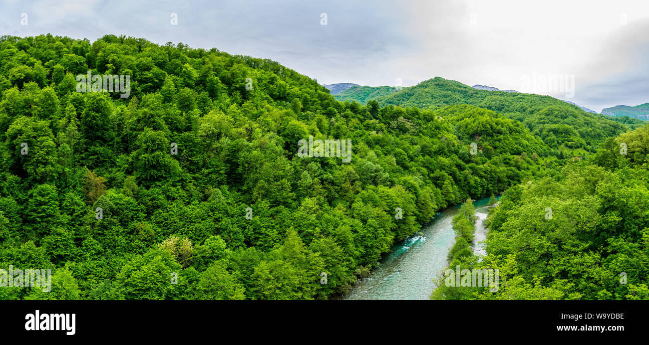 Montenegro, XXL panorama of hilly green forest covered nature landscape ...